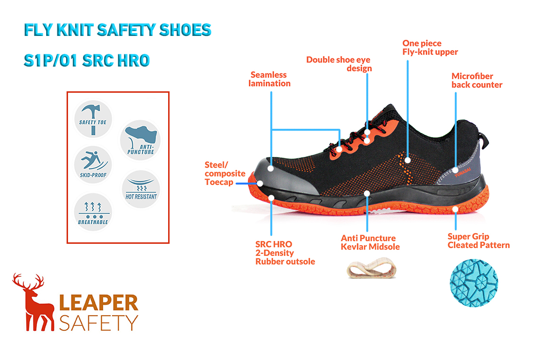 Fly Knit Safety Shoes S1P O1 METAL FREE HRO SRC | Leaper safety,Safety ...